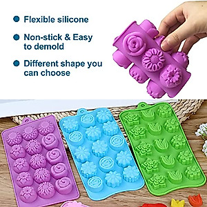 Chocolate Molds Candy Molds for Baking Sweet Treats,15 Cavity Flower Shape Non-Stick Silicone Baking Molds Ice Cubes for Wedding,Festival,Party and DIY Crafts, 6 Pack
