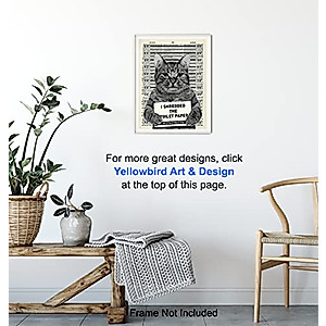 Guilty Cat Wall Decor - Cat Wall Art - Dictionary Art - 8x10 Humorous Poster, Mugshot Wall Art or Home Decoration for Bathroom, Bath - Funny Gag Gift for Cat Lovers - Upcycled Picture Photo Print