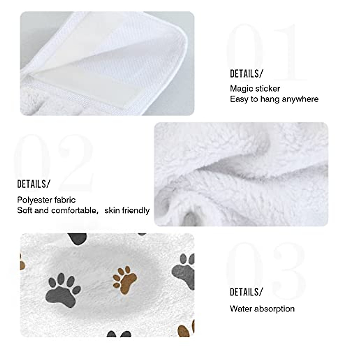 ALAZA Animal Paw Dog Footprint Hanging Kitchen Towel 2 Pack,Soft Quick Drying Coral Velvet Hand Towels with Loop for Bathroom Kitchen Washcloth Absorbent Tie Towel
