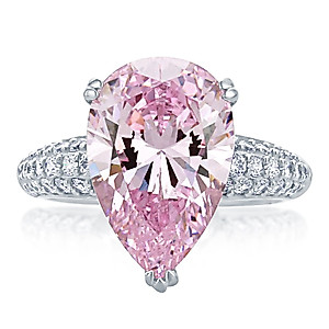 DoubleAccent Sterling Silver Ring Pear Cut 5.75 carat Super Light Pink CZ Stone Cocktail Ring 15.5MM (Size 5 to 10), 5