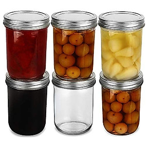 KAMOTA Wide Mouth Mason Jars 16 oz, 16oz Mason Jars Canning Jars Jelly Jars With Wide Mouth Lids and Bands, Ideal for Jam, Honey, Wedding Favors, Shower Favors, Baby Foods, 6 PACK