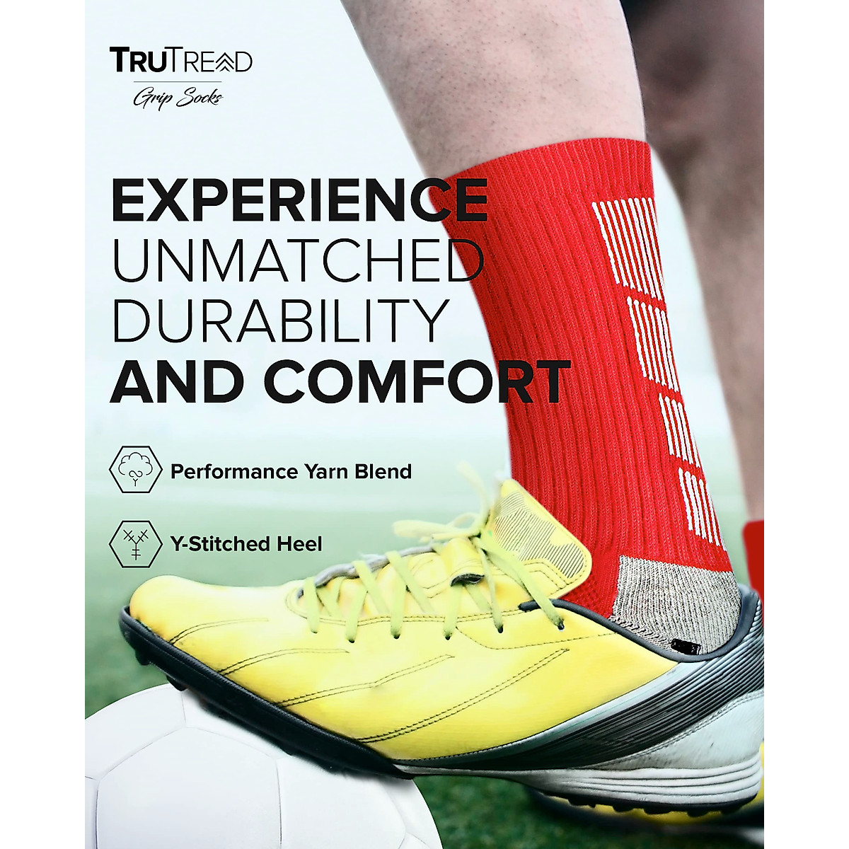 TruTread Non Slip Soccer Socks Mens | 4 Pairs | Non Skid Grip | Football Basketball Sport