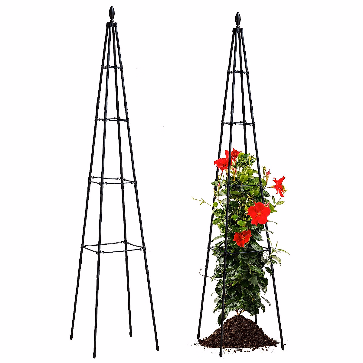 FOLLOOK Garden Trellis for Climbing Plants Outdoor, 67" Tall Cucumber Trellis for Raised Bed, Tomato Cage for Garden Obelisk Trellis for Climbing Vine, Black, 1 Pack