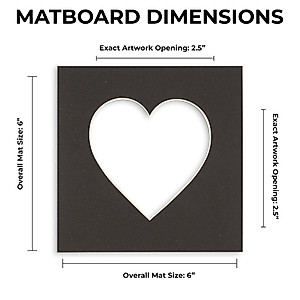6x6 Mat Bevel Cut for 3x3 Photos - Precut Dill Green Heart Shaped Photo Mat Board Opening - Acid Free Matte to Protect Your Pictures - Bevel Cut for Family Photos, Pack of 1 Matboard Show Kit With