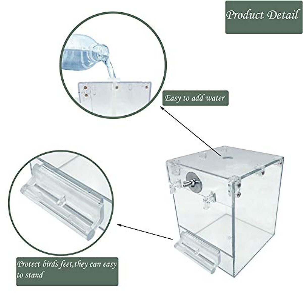PINVNBY Acrylic Bird Bath Box,Parakeet No-Leakage Bathtub for Cage Hanging Tube Shower Box Cage Accessory with Water Injector & Balls Toys for Small Pet Birds Lovebirds Budgies Canary(6 Pcs)