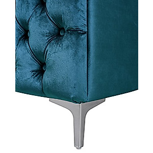 Iconic Home Mozart Elegant Velvet Modern Deeply Tufted with Silver Nailhead Trim Chrome Legs Right Facing Sectional Sofa, Teal