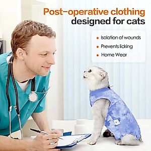 Cat Recovery Suit After Surgery, Cat Recovery Wear for Abdominal Wounds Cat Onesie Cone E-Collar Alternative,Blue M