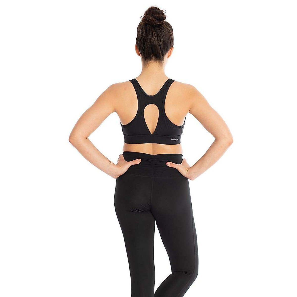 Handful The FaV Bra, Medium Support Sports Bra, Pockets, Removable Pads, Deep Plunge Neck Line, Booya Black, Small