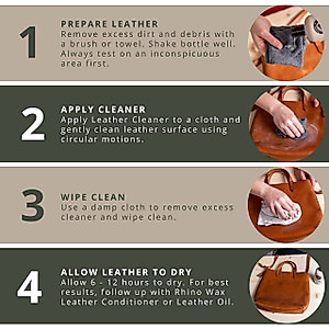 Rhino Wax - Leather Cleaner (8 oz) - Premium Leather Cleaner for Furniture, Handbags, Shoes, Boot and Car Seat Cleaner - Apply Before Using Leather Oil or Conditioner - 100% Natural