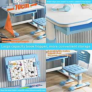 Cuteam Kids Study Desk Chair Set, Height Adjustable Toddlers Writing Table with Tiltable Reading Stand, Living Room Bedroom Children Learning Table with Extra Large Drawer (Pink)