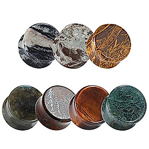 COOEAR 14PC 7 Pairs Stone Ear Plugs Double Flare Saddle Stretching Gauges Expander Stretchers 2G(6mm)-5/8"(16mm)
