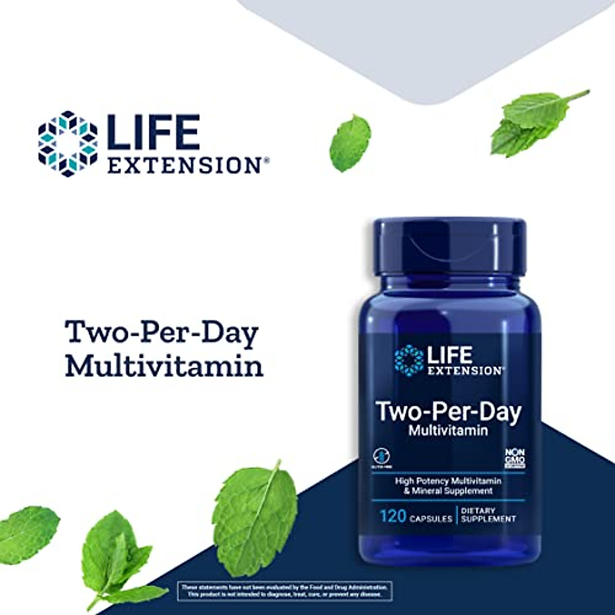 Life Extension Two-Per-Day High Potency Multivitamin & Mineral Supplement - Vitamins, Minerals, Plant Extracts, Quercetin, 5-MTHF, Folate & More - Gluten-Free, Non-GMO - 120 Capsules