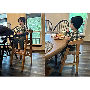 PandaEar Wooden High Chair for Toddlers, Adjustable Child Highchair Feeding Chair with Removable Cushion & Steps for Kids Dining, Eating, Studying