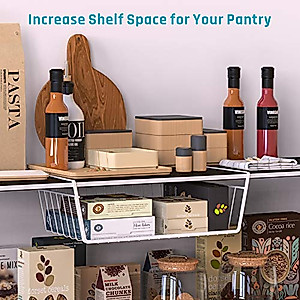 Under Shelf Basket, iSPECLE 4 Pack Under Cabinet Organizer Easy to Install and Use Versatile Metal Pantry Organizer Add Storage to Kitchen Cabinet Pantry Cupboards and Shelves, White