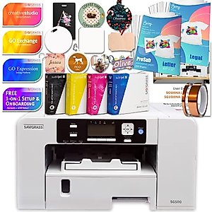 Sawgrass UHD Virtuoso SG500 Sublimation Printer Starter Bundle with Inks, 300 Sheets of Sublimation Paper, Tape, & Blanks
