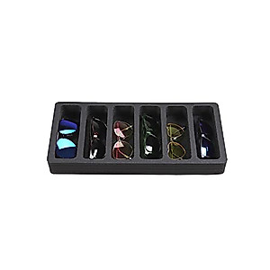 Polar Whale Sunglasses Drawer Organizer Tray Insert for Home Bedroom Bathroom Vanity Dresser Counter Table Waterproof Washable Black Foam 6 Compartment 8.25 x 18 Inches