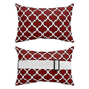 Recliner Head Pillow Ledge Loungers Chair Pillows with Insert Mid Century Art Geometric Morocco Stripes Wine Red Lumbar Pillow with Adjustable Strap Patio Garden Cushion for Sofa Bench Couch, 2 PCS