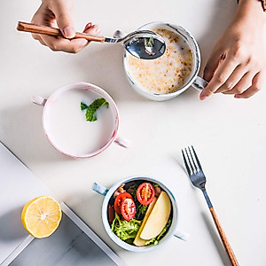 Yundu 9 Ounce Bowls with Handles,Ceramic Bowl for Soup, Souffle, Cereal, Stew, Chill, Ramekins, Set of 6, Grey Marble