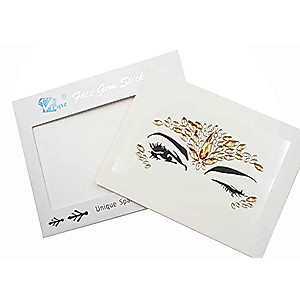 face jewels for makeup Festival Wedding Face Gems Temporary Tattoos mermaid halloween Bindi Fusion Headpiece Body Jewellery bindi face jewel(Topaz gold/SR16)