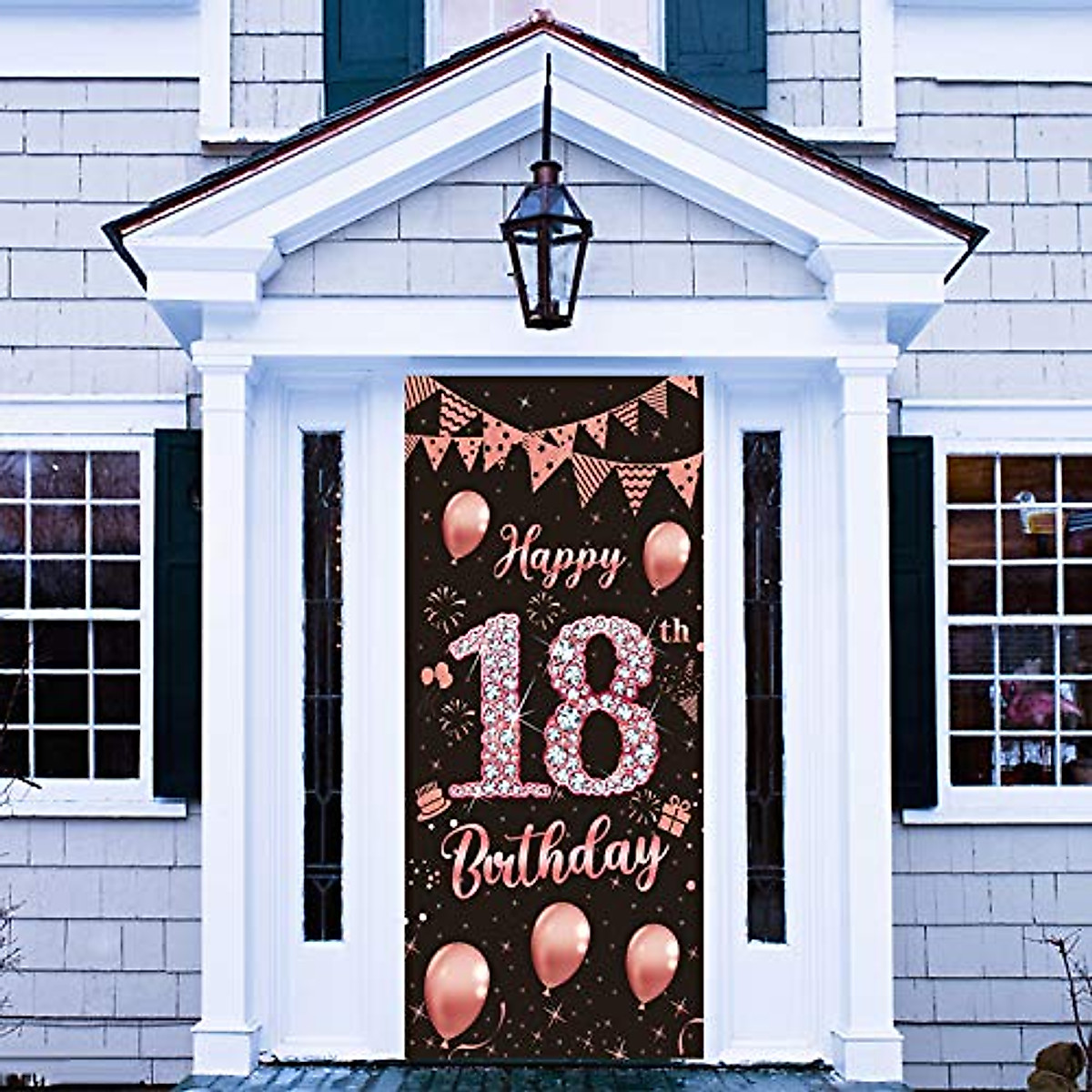 Lnlofen 18th Birthday Door Banner Decorations for Girls, Large 18 Year Old Birthday Party Door Cover Backdrop Supplies, Happy Eighteen Birthday Poster Sign(Rose Gold)