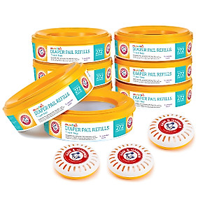 Munchkin® Arm & Hammer Diaper Pail Refill Rings, 2,176 Count, 8pk (272 Count each) and 3pk Puck Baking Soda Cartridge