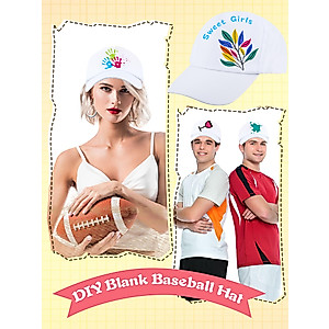 SGBETTER 40 Pcs White Baseball Hats DIY Painting Baseball Caps Adjustable Plain Blank Cap for Adult Kids Outdoor Sports Running Camp