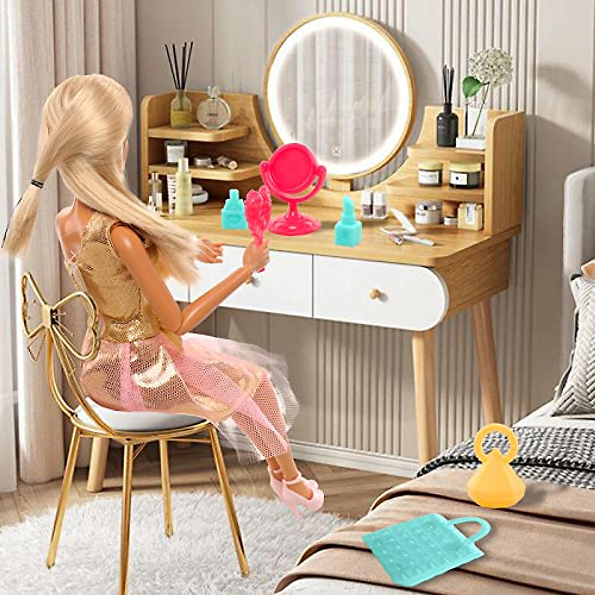 BARWA 57 Pack Doll Clothes and Accessories 5 Fashion Dresses 4 Tops 4 Pants Outfits 3 Wedding Gown Dresses 3 Swimsuits Bikini 5 Mini Dresses, 10 Hangers 15 Shoes Computer Cosmetic for 11.5 inch Doll