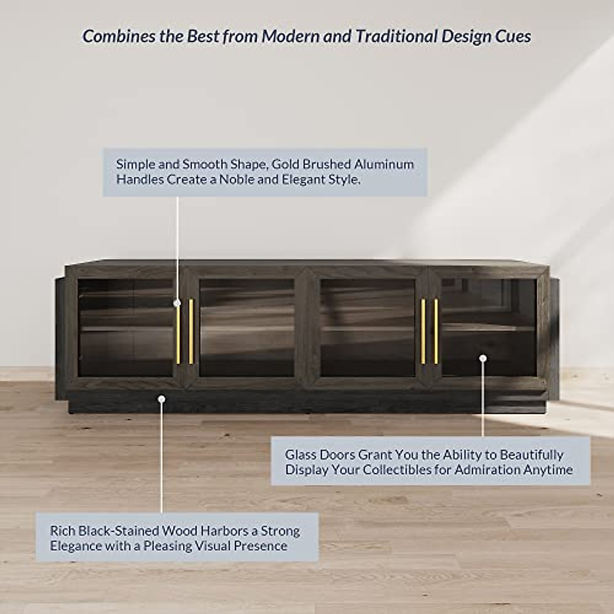 BELLEZE 70" TV Stand for TVs up to 75", Modern TV Cabinet & Entertainment Center with Shelves, Wood Storage Cabinet for Living Room or Bedroom - Brixston (Brown)