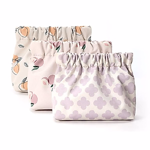 Gepehoho Small Makeup Bag for Purse, 3pcs Waterproof Mini Pouch, No Zipper Self-closing Travel Kit Storage Bag for Women & Girl (A)