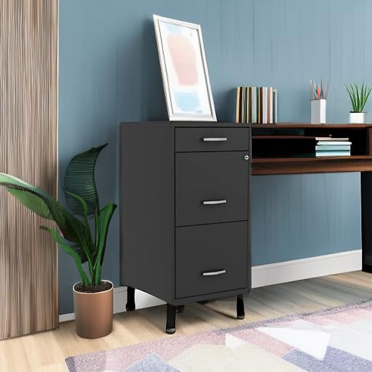 Hirsh Industries Space Solutions 18in Deep 3 Drawer Metal Organizer File Cabinet Black, Letter Size, Fully Assembled