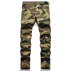 AITITIA Men's Ripped Camouflage Slim Fit Stretch Jeans (42, 6614 Camouflage)