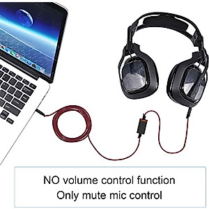 MQDITH 2.0M Replacement Audio Cable Compatible with Astro A40 A40TR Gaming Headset, Inline Mute Wire and No Volume Control Cord (Nylone Cord, Red/Black)