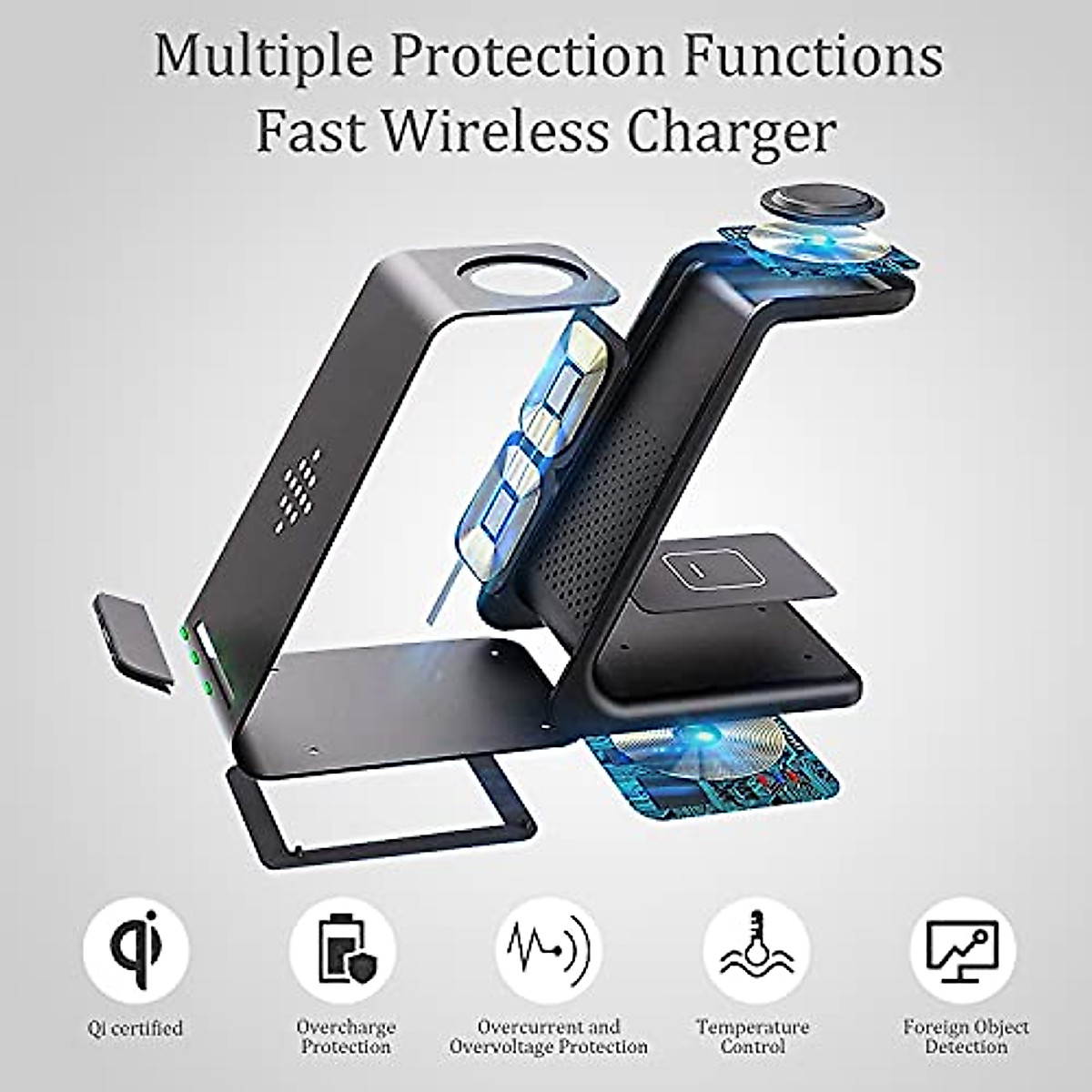Wireless Charging Station, 3 in 1 Wireless Charger Stand Compatible for iPhone 14 Pro Max/14 Pro/14 Plus/13/12/11/XR/X/8, Fast Charging Dock for iWatch Series Ultra/8/7/SE/6/5/4/3/2 AirPods 3/2/Pro