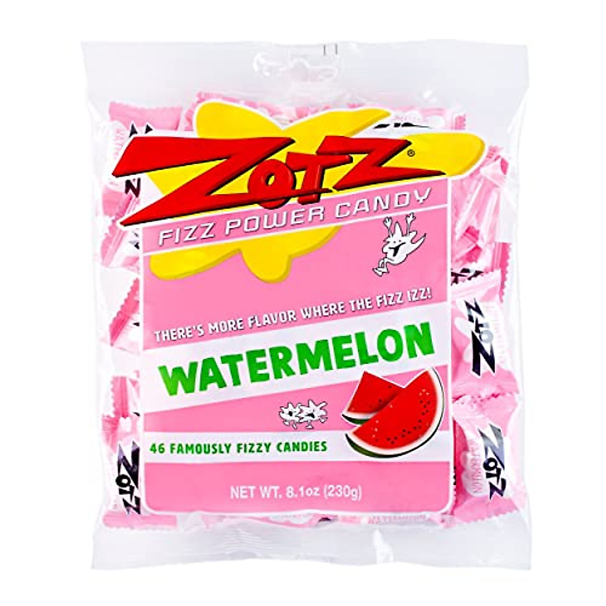 Zotz Fizz Power Candy Watermelon - Fruit Flavored Hard Candy with a Fizzy Center | 230g Bag, Single Pack | Gluten-Free