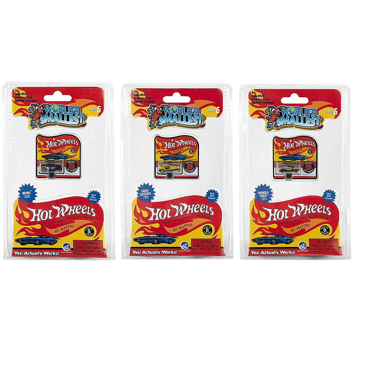 Worlds Smallest Hot Wheels Series 6 Bundle Set of 3 Cars - Mid Mill 2009 - Formula Street 2011 - Great Gatspeed 2015,unisex-children