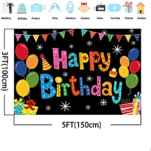 DIZHI Happy Birthday Banner Backdrop Colorful Happy Birthday Party Decorations Large Happy Birthday Yard Sign Backdrop for Baby Shower Birthday Party Indoor Outdoor Decoration Supplies 5x3ft