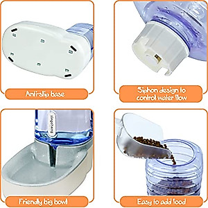 Pets Gravity Food and Water Dispenser Set,Small & Big Dogs and Cats Automatic Food and Water Feeder Set,Double Bowl Design for Small and Big Pets (Gray)