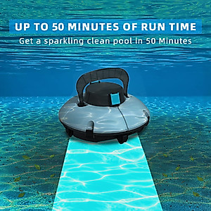 Yoyomax Cordless Robotic Pool Cleaner, Auto Dock Self Parking w/Dual-Drive Motors, Lightweight, IPX8 Waterproof, Perfect for Above-Ground/In-Ground Flat Pools up to 40FT (Lasts 60 Mins) White