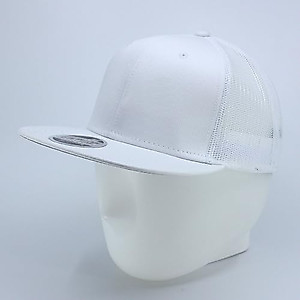 The Vintage Year Plain Cotton Twill Flat Brim Mesh Adjustable Snapback Trucker Baseball Cap (White)