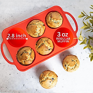 BAKE BOSS Silicone Muffin Pan with Handles, 6 Cup Regular Size Cupcake Pan, Perfect Silicone Muffin cups for Baking Keto Paleo Vegan Muffin Recipes, Nonstick Cupcake Maker Silicone Molds