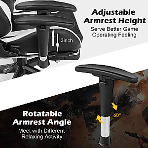 POWERSTONE Gaming Chair with Footrest Massage Video Game Chair High Back Computer Office Desk Chair Leather Recliner Rolling Swivel Chair White