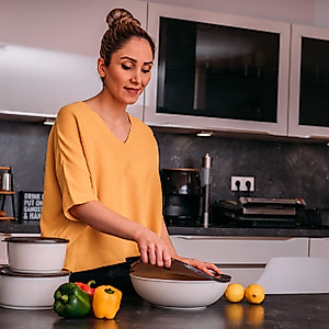 GK Steel Ceramic Detachable Pots and Pans Set - Ceramic Pots and Pans with Titanium Diamond Coating, Oven and Induction Safe(Warm White-3 Piece)