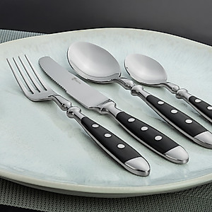 GRÄWE cutlery set for 6 persons made of stainless steel, Heavy, Rustic, Table cutlery set 24 pieces, Forged cutlery with black handles - Nuremberg Series