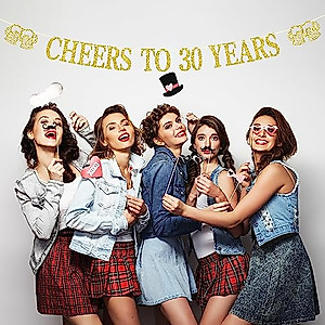 Cheers to 30 Years Banner, Cheers & Beers to 30 Years Glitter Banner, 30th Birthday/Wedding Anniversary Party Decorations Supplies Gold Glitter