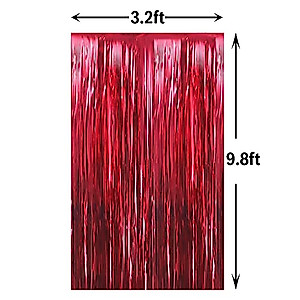 GOER 3.2 ft x 9.8 ft Metallic Tinsel Foil Fringe Curtains for Party Photo Backdrop Wedding Decor (1 Pack,Burgundy)