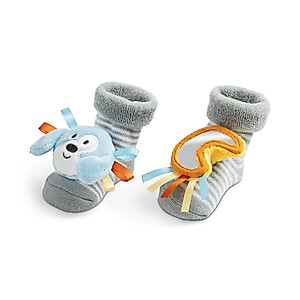 DEMDACO Puppy 3-6 Months Blue and Grey Baby Rattle and Mirror Activity Sock Set