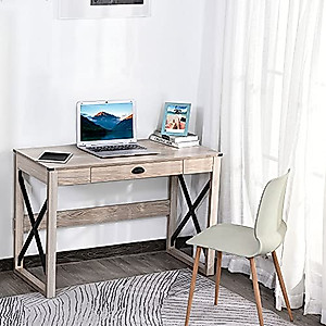 HOMCOM Home Office Computer Desk, Rustic Writing Desk, Farmhouse Workstation with Storage Drawer, X-Frame