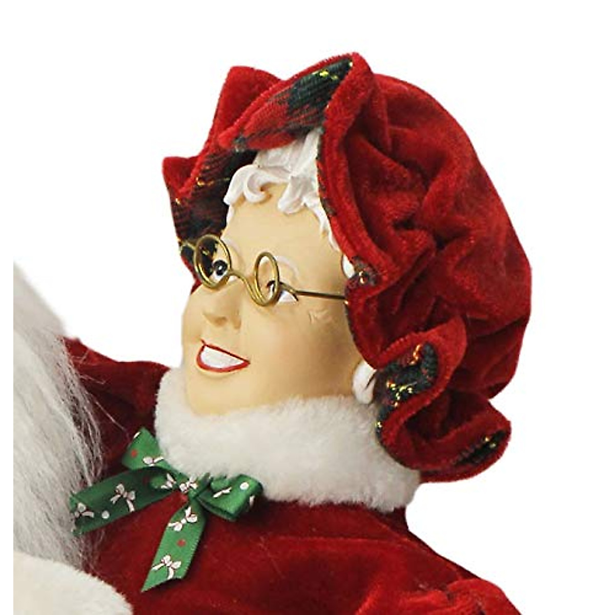 Windy Hill Collection Dancing Mr & Mrs Santa Claus Red, Green, Gold Plaid 16" Inch Standing Figurine Figure Decoration 160051