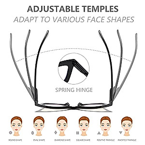 NaNaKo Oprah Style Reading Glasses for Women Blue Light Blocking Computer Reader Spring Hinge Stylish Square 4 Pack +1.75