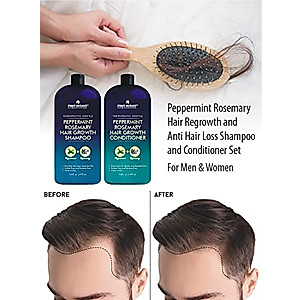 Peppermint Rosemary Hair Regrowth and Anti Hair Loss Shampoo and Conditioner Set - Daily Hydrating, Detoxifying, Volumizing Shampoo and Fights Dandruff For Men and Women 16 fl oz x 2